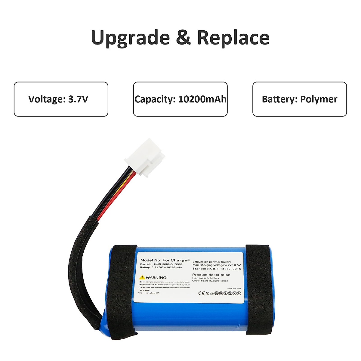 MULS ID998 1INR19/66-3 37.74Wh Battery Replacement for J B L Charge 4 Charge 4J JBLCHARGE4BLUAM Charge 4BLK with Tools SUN-INTE-118 IAA011NA IY1068 10200mAh 3.7V
