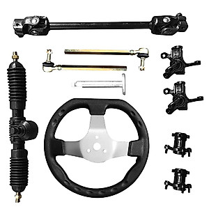 Togarhow 270mm Steering Wheel Assembly with Tie Rod Rack Adjustable Shaft and Front Wheel Hubs with Steering Knuckle Kit Full Steel Off-Road Gear Rack Fit for 110cc 125cc Go Kart Bike(10.6")