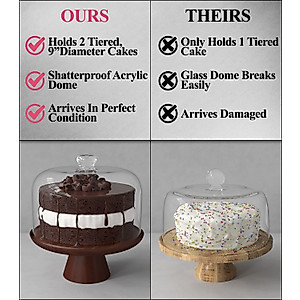 Wood Cake Stand with Dome - 11.5"D Wooden Cake Stand with Acrylic Shatterproof Dome - Cake Display Stand with Cover - Covered Cake Stand with Lid - Pastry Stand with Dome - Large Cake Stand with Cover