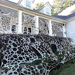 DUALFUN Outdoor Halloween Decorations Spider Web, 450 sqft Stretchy Halloween Spider Web, Beef Netting Roll Spider Web for Halloween Decor, Haunted House (Spiders Not Included)