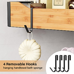 Thideewiz Corner Shower Caddy, 2 Pack Adhesive Shower Corner Organizer Shelves, No Drilling Stainless Steel Shower Storage Rack, Wood Grain Shower Organizer with 4 Hooks for Bathroom, Kitchen