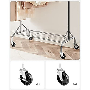 SONGMICS Heavy Duty Metal Clothes Rail with Shoes Shelf, Maximum Load of 50 kg, one Rod, Silver