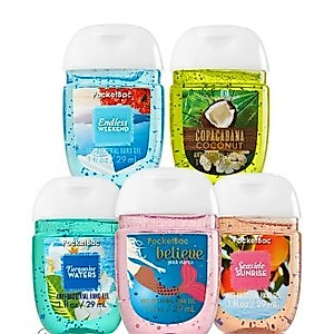 Bath and Body Works Anti-Bacterial Hand Gel 5-Pack PocketBac Sanitizers, Assorted Scents, 1 fl oz each