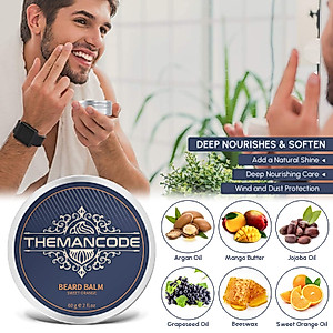 THEMANCODE Beard Grooming Kit w/ Beard Wash Soap, Beard Oil, Beard Conditioner Balm, Beard Brush, Beard Comb, Beard Shaving Scissors, Beard Growth Beard Care Gifts for Men