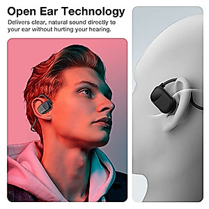 Purity Air Open Ear Headphones - True Air Conduction Wireless Bluetooth Open Ear Earbuds with Dual Mic for iPhone/Android - Secured Long Wearing Comfort, Sports Sweat Resistant (Black/Black)