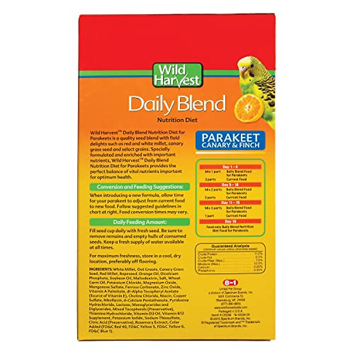 Wild Harvest Daily Blend for Parakeet, Canary, Finch & Small Birds 2lb