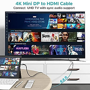 Warrky 4K Mini DisplayPort to HDMI Cable, [Aluminum Shell, Nylon Braided] UHD Thunderbolt to HDMI Cable 6.6ft, Compatible for MacBook Air/Pro, Surface Pro/Dock, Monitor/TV/Projector More- Grey