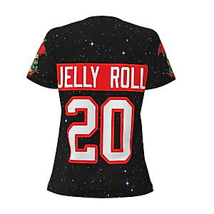 Jelly Rapper Singer Roll Womans T-Shirts Sexy Deep V-Neck Short Sleeve Basic Summer Tee Youth Funny Shirts for Sports Running Dating Walking Top Black Medium