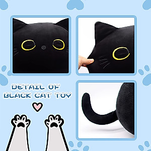 JIAJEGTGT 16Inch Black Cat Stuffed Animal Plush Toys, Cute Black Cat Plushie Pillow, 3D Soft Cat Shape Design Lumbar Back Cushion Plush Stuffed Cat Doll Toy for Kids Chirstmas Gifts