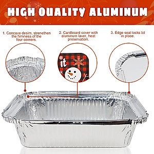 MorTime Christmas Aluminum Pans with Lids, 56 Pcs Disposable Foil Pans with Christmas Themed Cardboard Covers, Foil Food Containers Foil Baking Pan for Leftovers Holiday Treats
