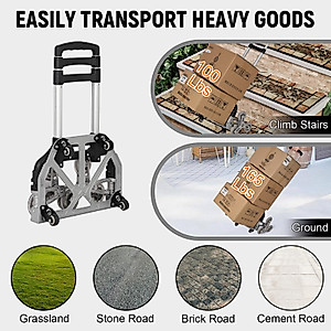 Stair Climbing Cart, 165 lbs Capacity Hand Truck, Foldable Hand Truck Aluminum Trolley with 10 Wheels, 2 Bungee Cords, Telescoping Handle, for Shopping, Moving, Office Use