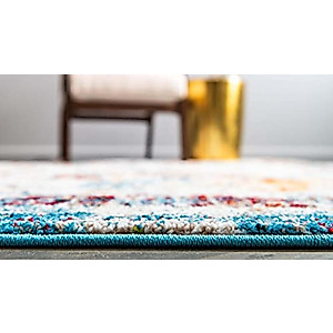 Unique Loom Rosso Collection Vintage, Traditional, Distressed, Bohemian, Botanical, Southwestern Area Rug, Round 8' 0" x 8' 0", Multi/Blue