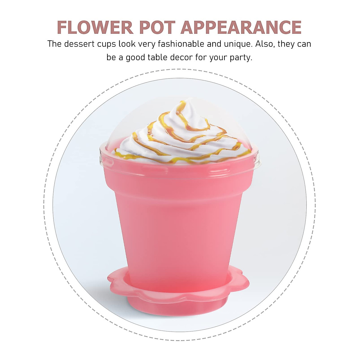 Kichvoe Flower Pot Dessert Cups 25 Sets Novelty Ice Cream Cups with Dome Lids Shovel Spoon for Appetizer Mousse Parfait Yogurt Pink
