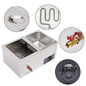 2-Pan Countertop Food Warmer, 110V/60Hz 850W Steam Table Stainless Steel Food Warmer 30° to 85° Adjustable Buffet Server Food Warmer Canteen Buffet Steam Heater for Catering and Restaurants