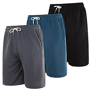 Real Essentials Men's Casual Lounge Shorts Pockets Active Sports Fitness Training Athletic Gym Sweat Workout Knit Soccer Basketball French Terry Cloth Cotton Dry Fit Jersey Sleep, Set 4, XL, Pack of 3