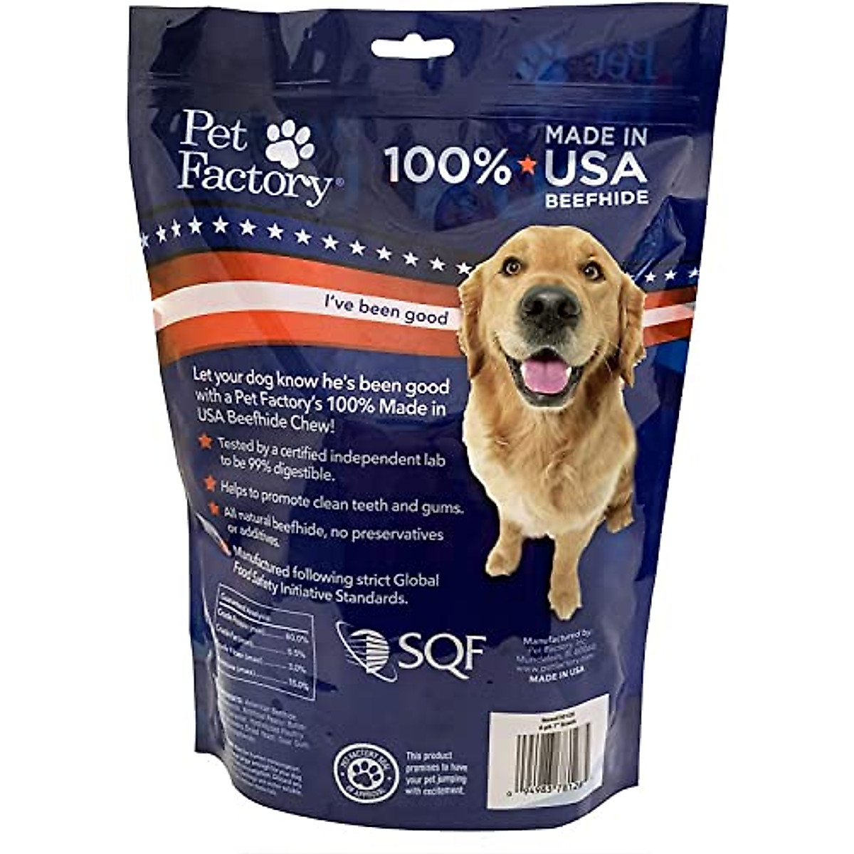 Pet Factory 100% Made in USA Beefhide 7" Braided Sticks Dog Chew Treats - Peanut Butter Flavor, 6 Count/1 Pack