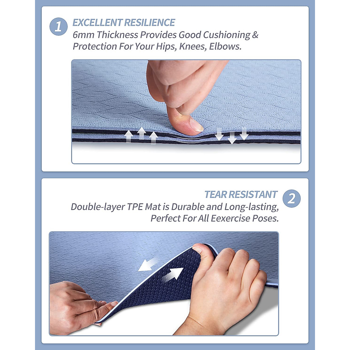 COOLMOON Yoga Mat Non Slip, Anti-Tear 1/4 Thick TPE Yoga Mats for Women and Men, 72"x24" Exercise & Fitness Mat with Carrying Strap, Workout Mats for Yoga, Pilates and Floor Exercise