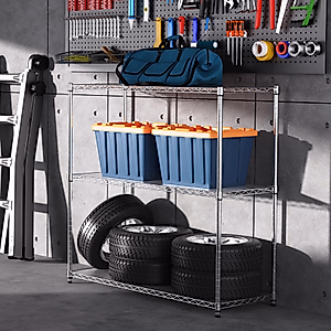 pouseayar 3 Tier NSF Metal Shelf Wire Shelving Unit, 1050lbs Capacity Heavy Duty Adjustable Storage Rack with Shelf Liners for Closet Kitchen Garage Basement, 48" H x 48" L x 18" D - Chrome