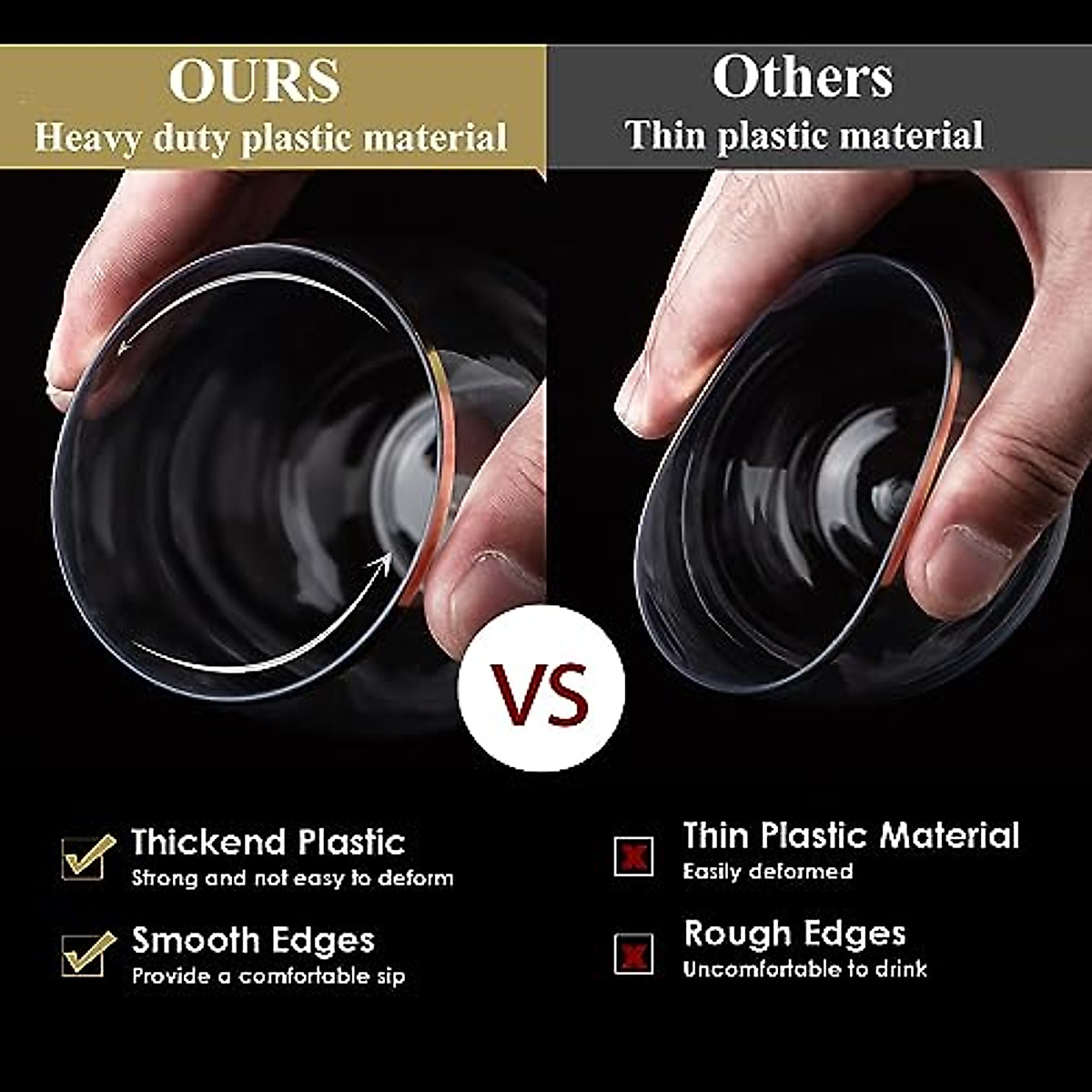 ROIMEE VONT 20 Pack 16oz Plastic Stemless Wine Glasses Disposable Heavy Duty Unbreakable Clear Plastic Wine Glasses Recyclable Shatterproof Reusable Plastic Red/White Wine Cups for Parties Weddings