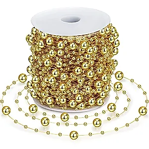 98 Feet Christmas Tree Beads Garland Decoration 2 Sizes Pearl Strands Chain Resin Pearls Beads Chains with ABS Plastic Line Christmas Tree Decorations for Home Mantle Fireplace Holiday Decor (Gold)