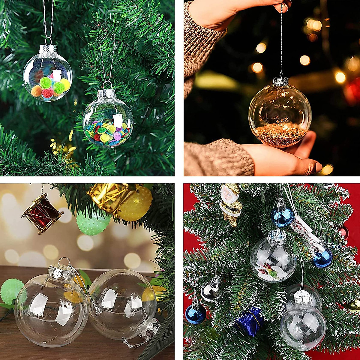 12Pcs Christmas Ornaments 3.15 Inch Clear Plastic Discs Flat Transparent Fillable Balls with Rope and Removable Metal Cap Christmas Hanging Ornaments for Craft DIY Christmas Tree Wreath Decor(80mm)