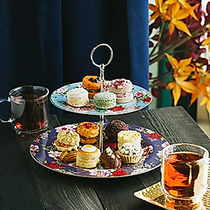 BTaT - Floral 2 Tier Round Porcelain Cupcake Stand, 2Tier Serving Tray, Dessert Stands, Tea Party Supplies, Party Table Decoration, Dessert Display Stands, Cookie Trays for Parties