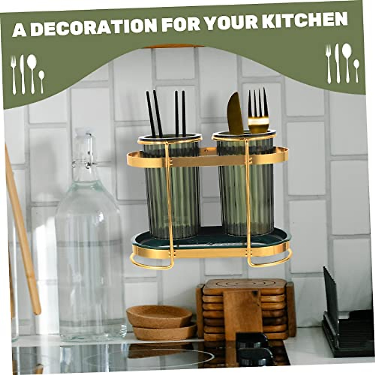 Cabilock 1 Set Light Luxury Cutlery Rack Spoon Storage Holder Round Spoon Container Ornament Container Silverware Holder Silverware Organizer The pet Spoon Rest European and American