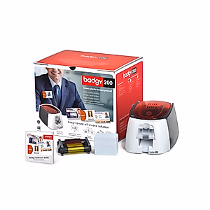 EVOLIS, BADGY200, CARD PRINTING SOLUTION, 1 BADGY200 PRINTER, SINGLE SIDED, 1 COLOR RIBBON FOR 100 PRINTS AND 100CT PVC CARDS(30MIL) WITH BADGE STUDIO+ SOFTWARE