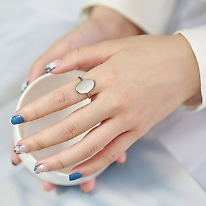 MPRAINBOW Custom Birth Month Flower Rings for Women,Stainless Steel Nameplate Signet Bands Ring,Birthday Gifts to Her (Silver,7)