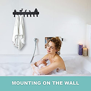 Over The Door Hooks Hanger 17.7" 8 Hooks, Door Mount Towel Rack Towel Hooks for Bedroom Kitchen Pool Beach Towels Bathrobe Wall Mount Hang on The Door Cabinet Cupboard Metal Sandblasted (Black)