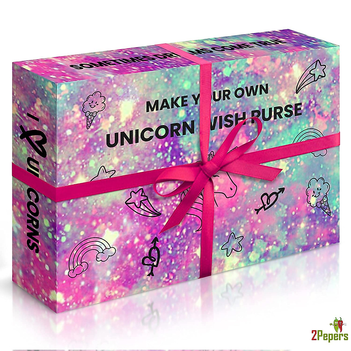 2Pepers Make Your Own Unicorn Purse Kit, Arts and Crafts for Kids, DIY Unicorns Gifts for Girls Ages 3 4 5 6 7 8 Years and Up (No Sewing Needed), Magical Unicorn Toy Bag, Creative Girl's Project.