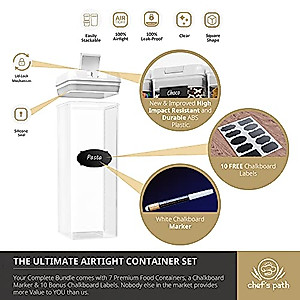 Chef's Path Airtight Food Containers with Easy Lock Lids - 7 PC BPA Free Plastic Containers for Kitchen Pantry Organization and Storage, Ideal for Cereal, Sugar & Dry Food - Accessories Included