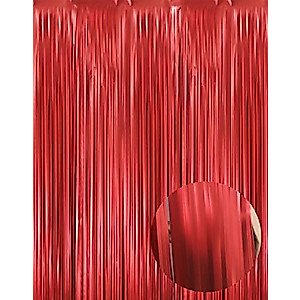 GOER 3.2 ft x 9.8 ft Metallic Tinsel Foil Fringe Curtains Party Photo Backdrop Party Streamers for Birthday,Graduation,New Year Eve Decorations Wedding Decor (1 Pack,Matte Red)