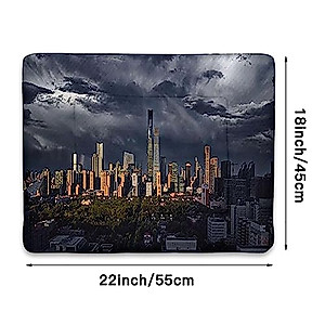 Brown Blue Cat and Dog Self Heating Pad Aerial View of City Skyline at Dusk Washable Kennel Mat for Large Medium Small Dogs and Cats Denver Panoramic 18" x 22"
