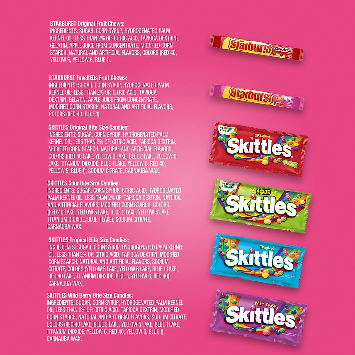 SKITTLES & STARBURST Variety Pack Full Size Chewy Candy Assortment, 62.79 oz, 30 Count