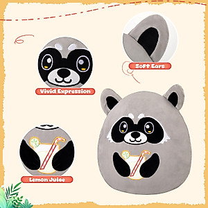Glow Guards 12-Inch Raccoon Plush Pillow Cute Raccoon Stuffed Animal Soft Raccoon Plush Toy Holding Juice, Birthday Raccoon Gift for Boys Girls Kid