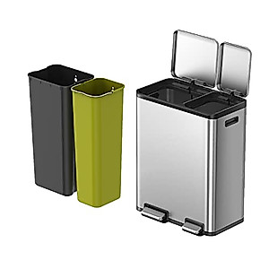 EKO EcoCasa Stainless Steel Dual Compartment Recycling Step Trash Can 30L+20L, (EK9128MT-30L+20L)
