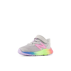 New Balance Girls Fresh Foam Arishi V4 Hook and Loop Running Shoe, Light Aluminum/Cyber Lilac/Neon Pink, 12 Little Kid