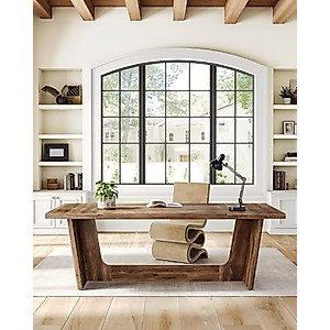 1Easylife 70.87 Inches Long Executive Desk, Brown Wooden Office Computer Desk, Industrial Simple Desk Study Writing Table, Large Workstation Business Furniture for Home Office