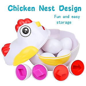 Chicken Eggs Easter Toys Gifts for Toddlers, Easter Basket Stuffers Baby Toddler Toys with 12 Matching Eggs and Hen Case, Educational Toys for Kids Boys Girls 18 Month 2 3 Years Old