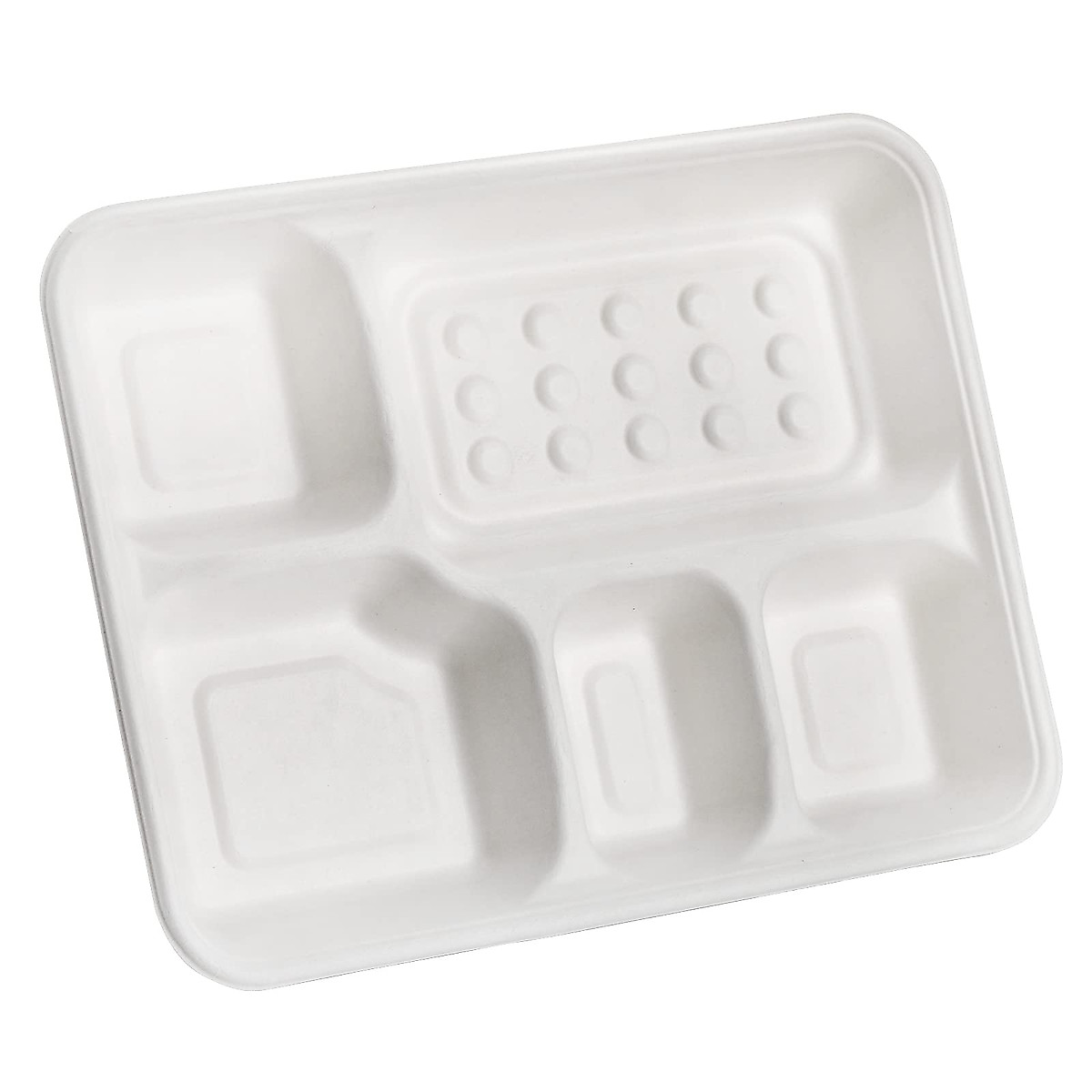 Hacaroa 50 Pack 5-Compartment Compostable Paper Plates, Natural Disposable Bagasse Plates School Lunch Trays, Rectangular Divided Plates for Party, Picnic, Eco-Friendly, Biodegradable, White