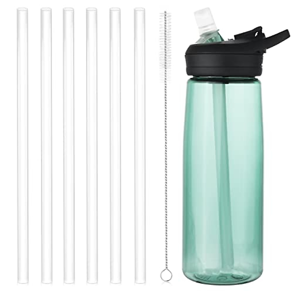 6pcs Replacement Straws for Camelbak Eddy + Water Bottle, with a Cleaning Brush Reusable Straws Straight Only Compatible with Camelbak Eddy Accessories (20/25/32oz)