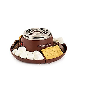 Nostalgia MyMini Electric S'mores Maker, Tabletop Indoor Machine with 4 Compartment Trays for Graham Crackers, Chocolate, Marshmallows, 2 Forks, Brown
