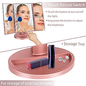 deweisn Tri-Fold Lighted Vanity Mirror with 21 LED Lights, Touch Screen and 3X/2X/1X Magnification, Two Power Supply Modes Make Up Mirror,Travel Mirror