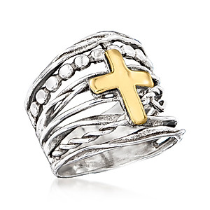 Ross-Simons Sterling Silver and 14kt Yellow Gold Multi-Row Ring