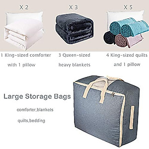 Qozary Large Storage Bags for Comforters, Blankets, Clothes, Quilts and Towels, Better and Sturdy Organizer Bag, Under Bed Storage, Great for Closets, Bedrooms (Gray)