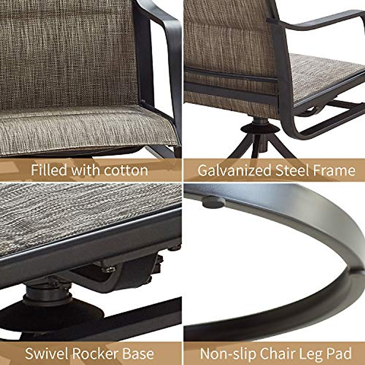 Top Space Patio Dining Chairs Textilene High Back Outdoor Swivel Rockers Set with All Weather Frame (Gray,Set of 2)