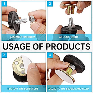 4 PCS Adjustable Threaded Bed Frame Anti-Shake Tool,Headboard Stoppers Fixer with Anti-Shake Hex Nut,Bedside Antishake Telescopic Support Stabilizer for Beds Room Wall Cabinets Sofas Cabinets Desks