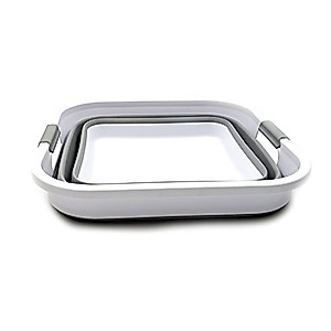 SAMMART 32L Collapsible Plastic Laundry Basket - Square Tub/Basket - Foldable Storage Container/Organizer - Portable Washing Tub - Space Saving Laundry Hamper (1, Grey)