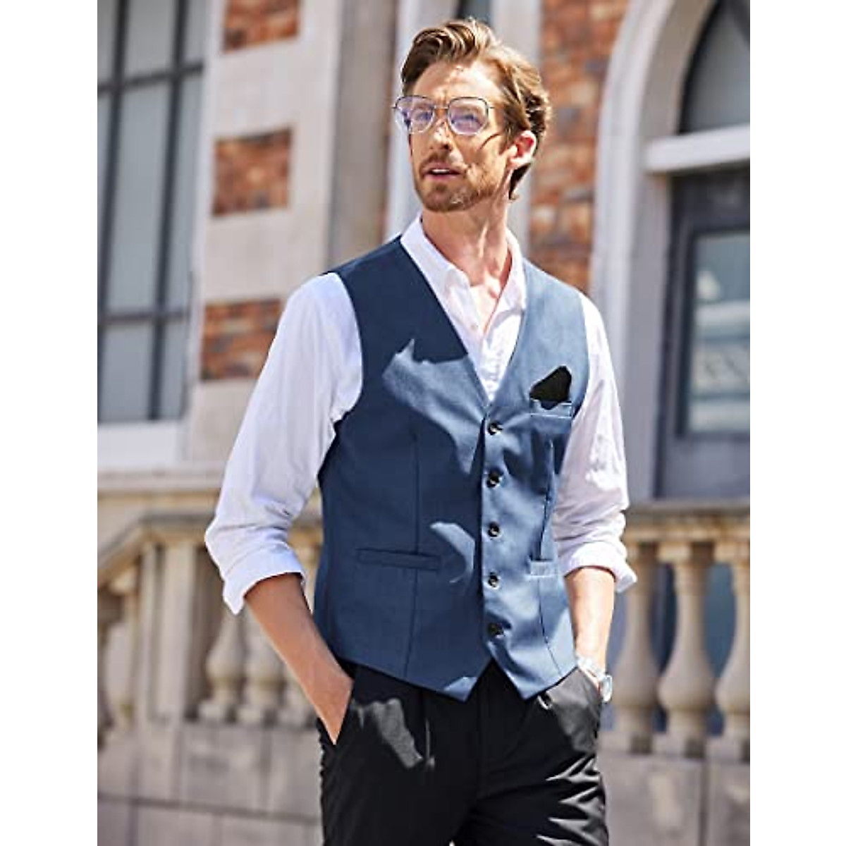 COOFANDY Mens 3 Piece Vest Set Casual Business Waistcoat Suit with Tie Hankie
